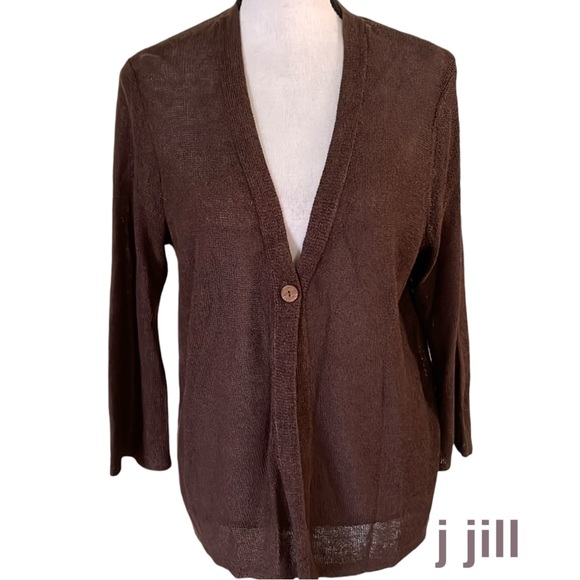 J. Jill | Sweaters | J Jill Linen Blend Open Knit Brown 34 Sleeve ...